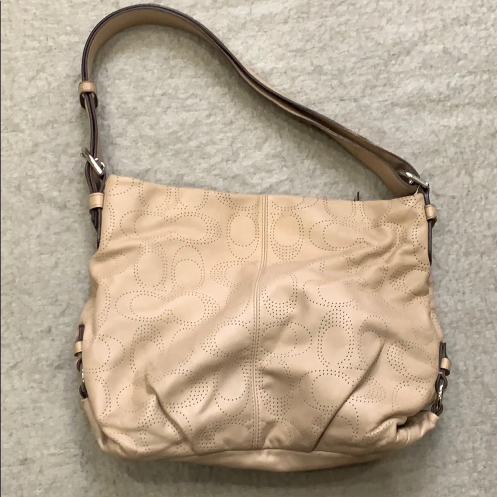 Beige Leather Coach Hobo Logo Bag - Gem